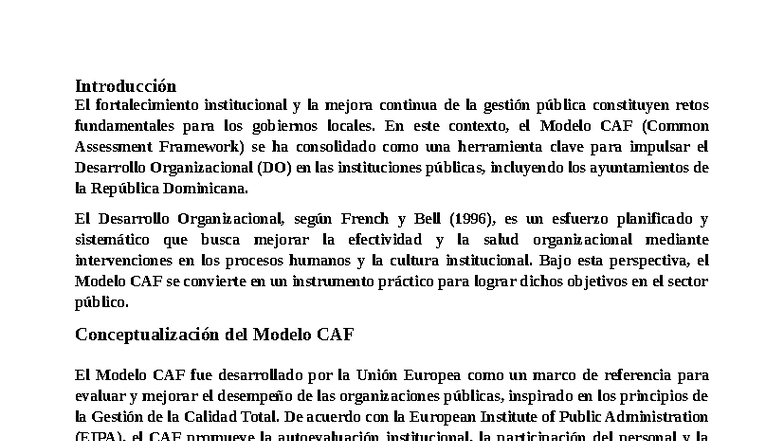 Modelo CAF y Desarrollo Organizacional en Gobiernos Locales - A00152893 ...