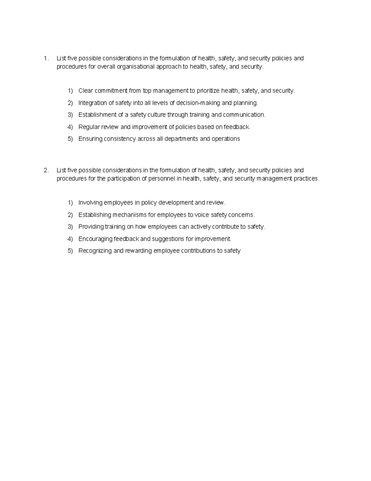 Health, Safety, and Security Policy Considerations: A Comprehensive ...