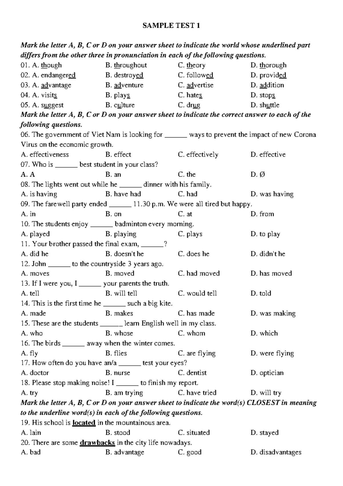 Sample Test 1 & 2 - PET Trainer Exam Preparation - Studocu