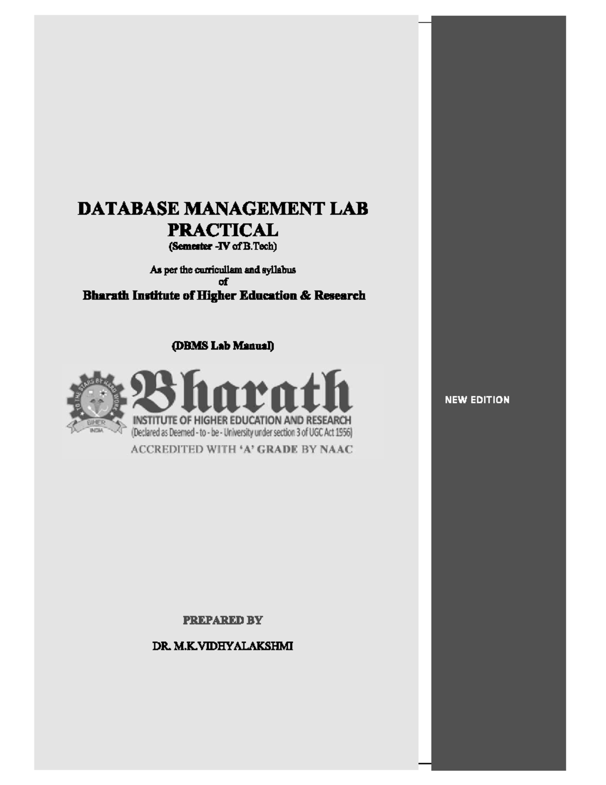 DBMS Lab Manual (BCS4L1): Practical Exercises and Guidelines - Studocu