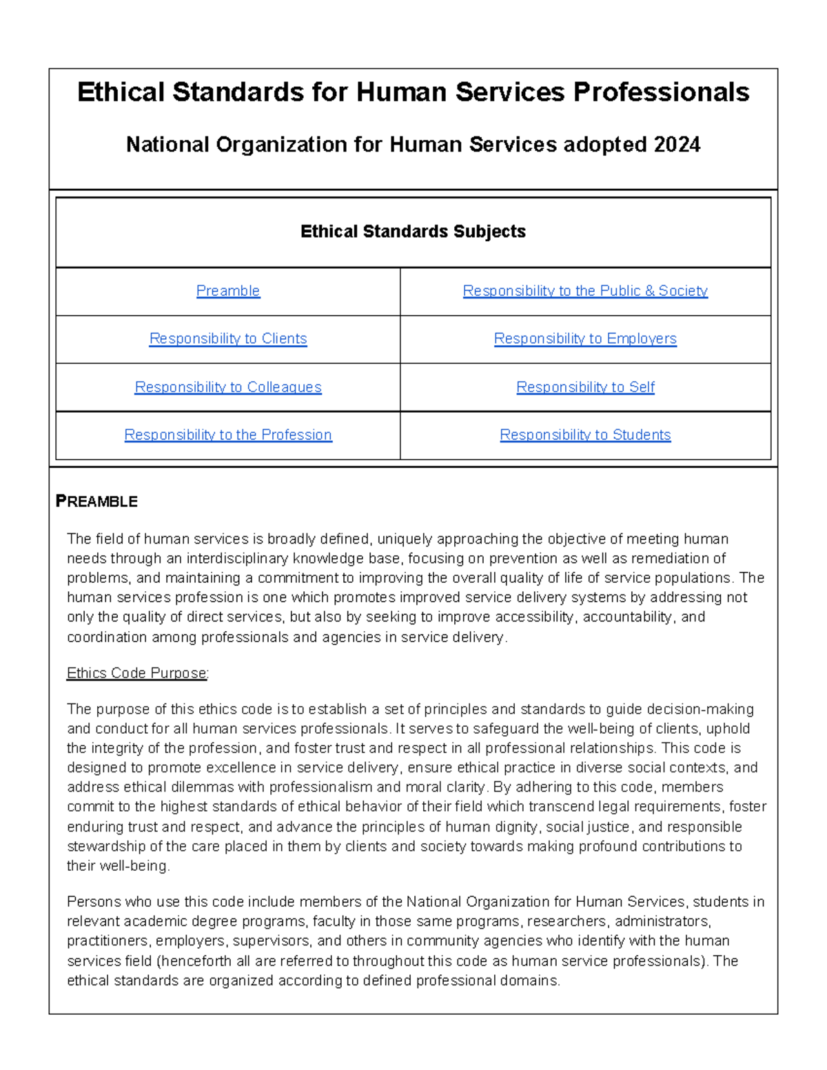 Ethical Standards for Human Services Professionals (HUS 2024) - Studocu