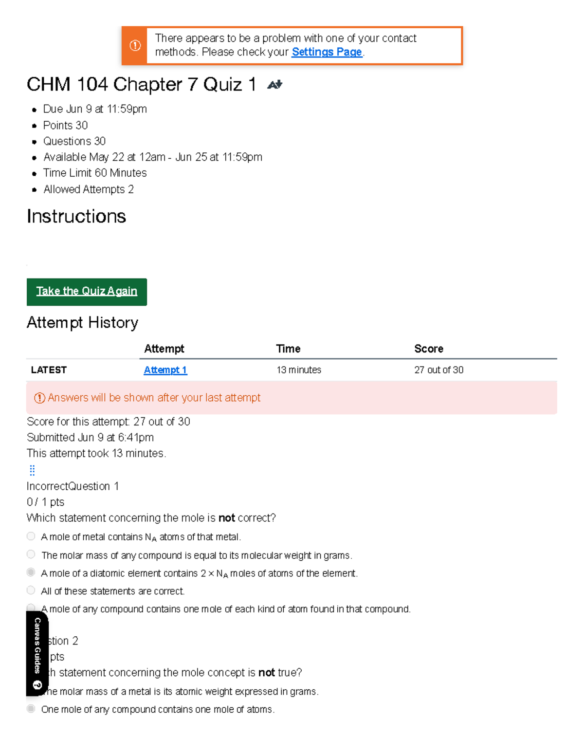 CHM 104 Chapter 7 Quiz 1 Review - Introduction to Chemistry I - Studocu