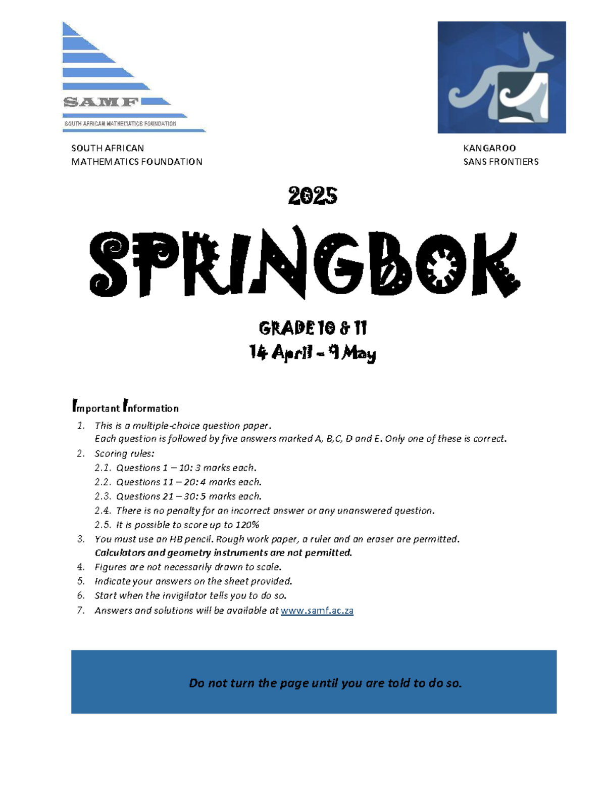 Springbok Grade 10 Mathematics Question Paper 2025 - Studocu