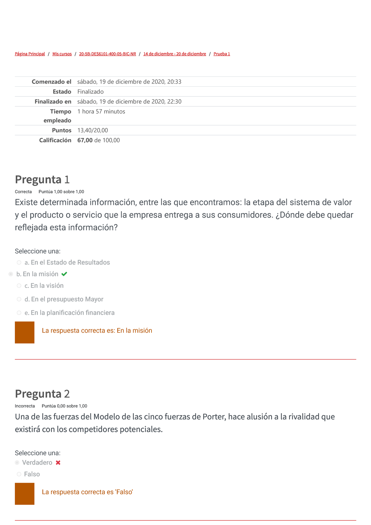 Prueba 1 a Direccion DE Extrategia - Página Principal / Mis cursos / 20 ...