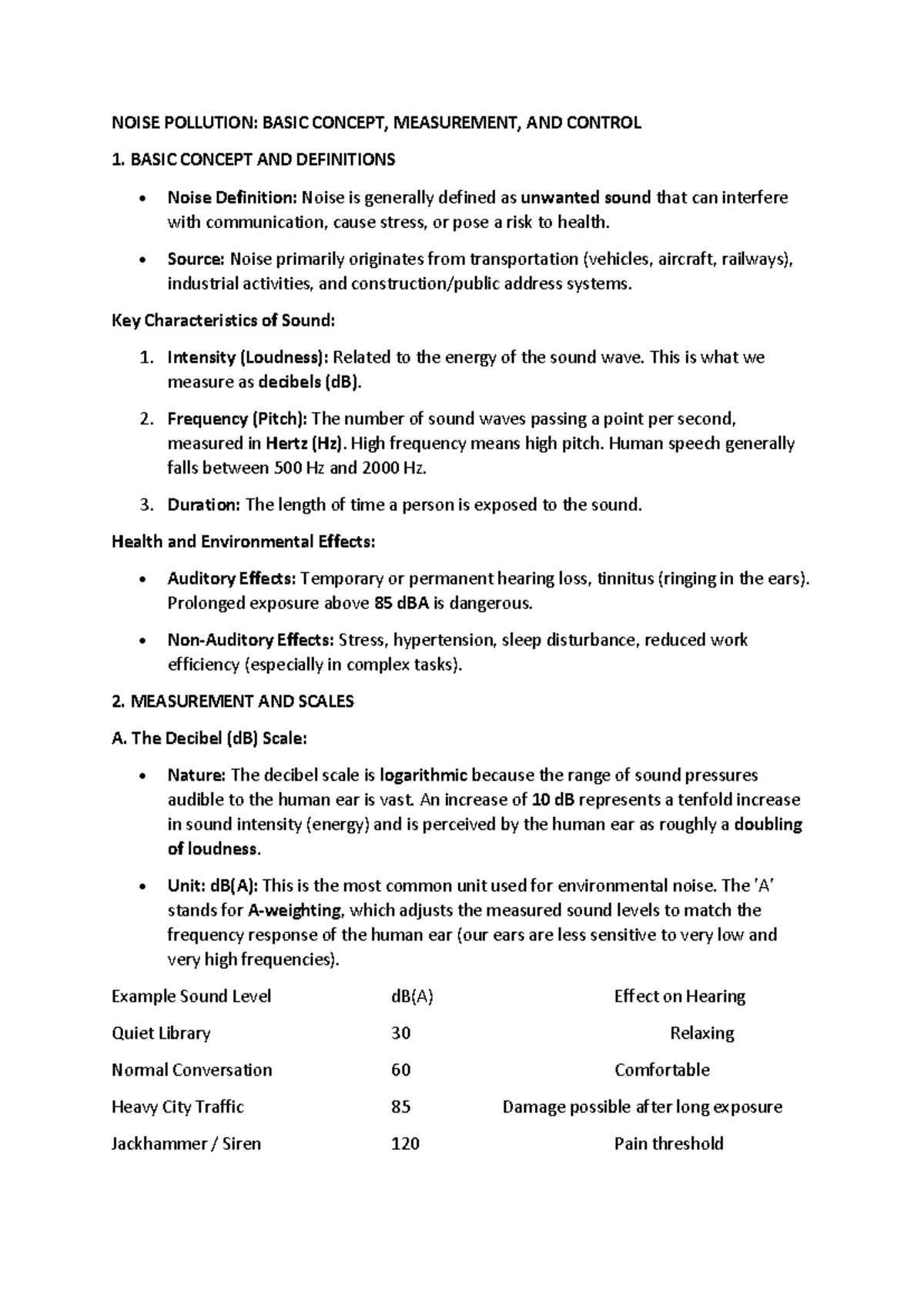 Noise Pollution: Concepts, Measurement, and Control (Module 4-4) - Studocu