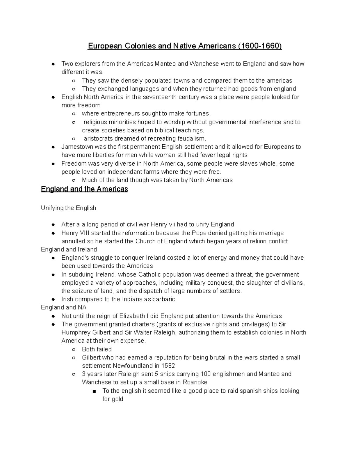 Chapter 2: APUSH Notes on English Colonies and Native American ...