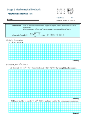Maths Methods Stage 1 - Grade: 11 - South Australian Certificate of ...
