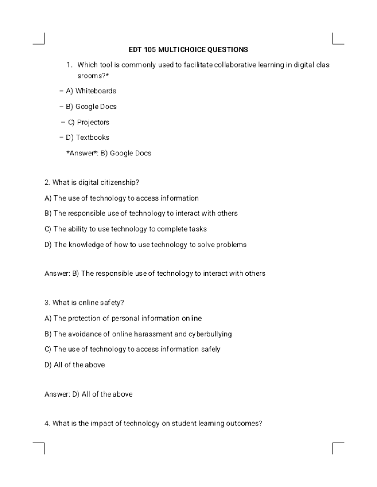 EDT 105 questions Phoenix - EDT 105 MULTICHOICE QUESTIONS 1. Which tool ...