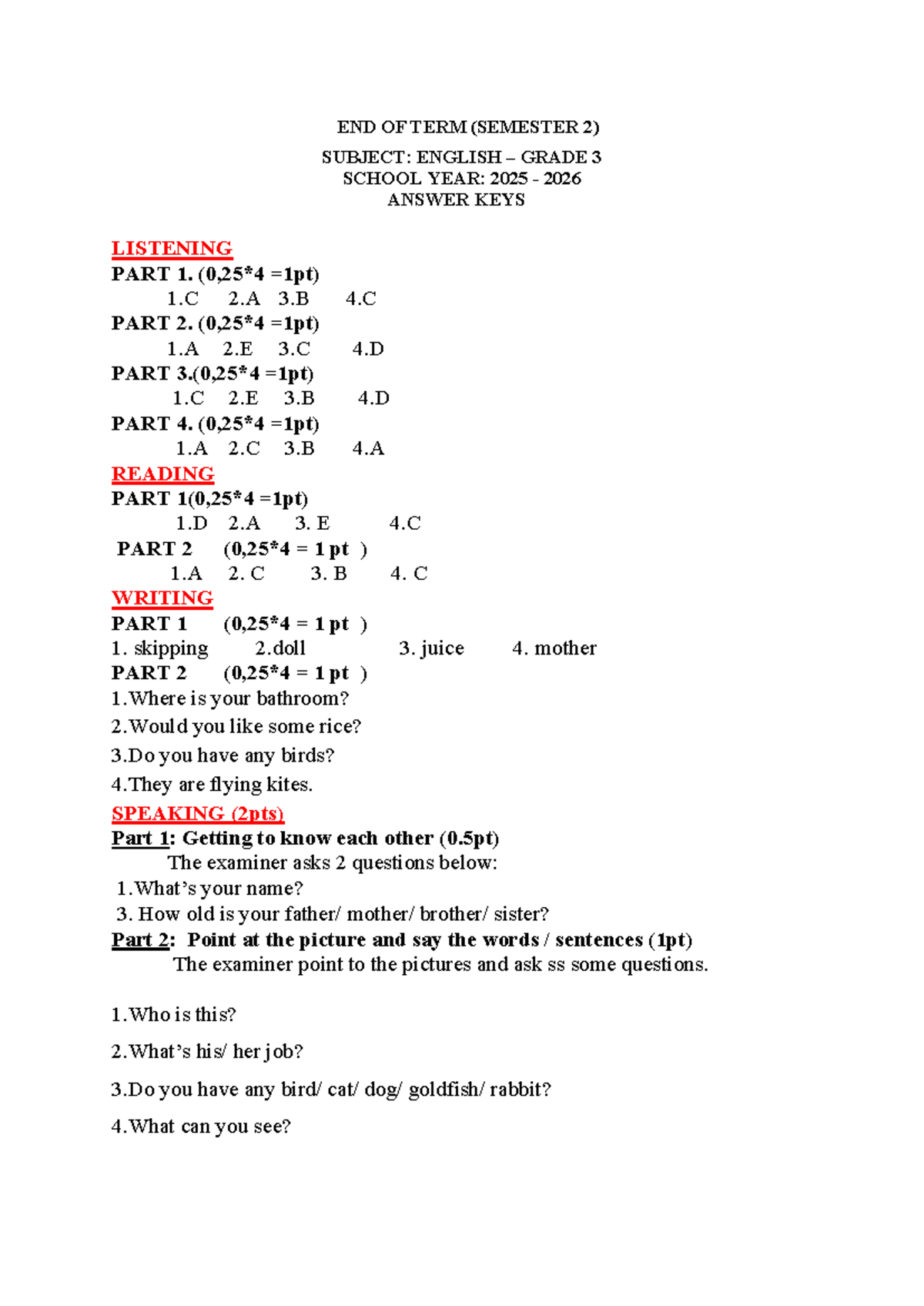 DAP AN DE THI TA3 HKII: ENGLISH GRADE 3 ANSWER KEYS - Studocu