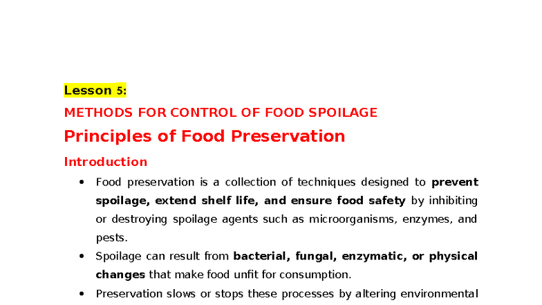 Lesson 5: Methods for Control of Food Spoilage (Principles of Food ...