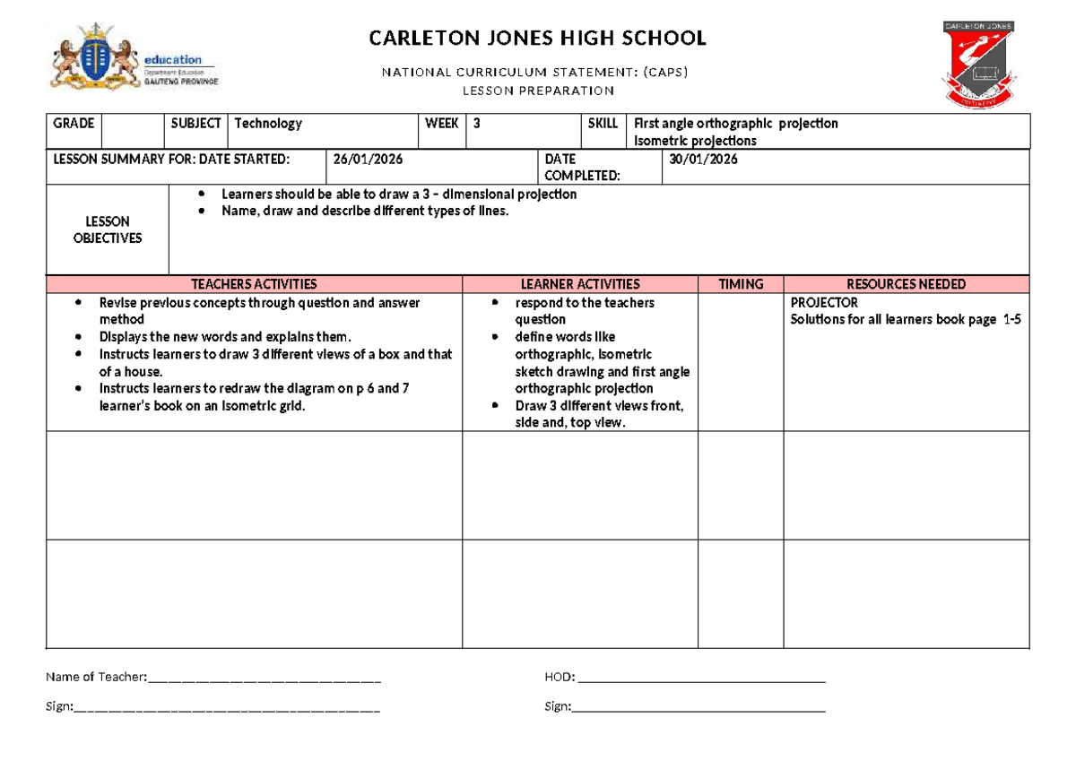 GR 9 TECH PLAN: Lesson 2 - Week 3 Lesson Preparation Summary - Studocu