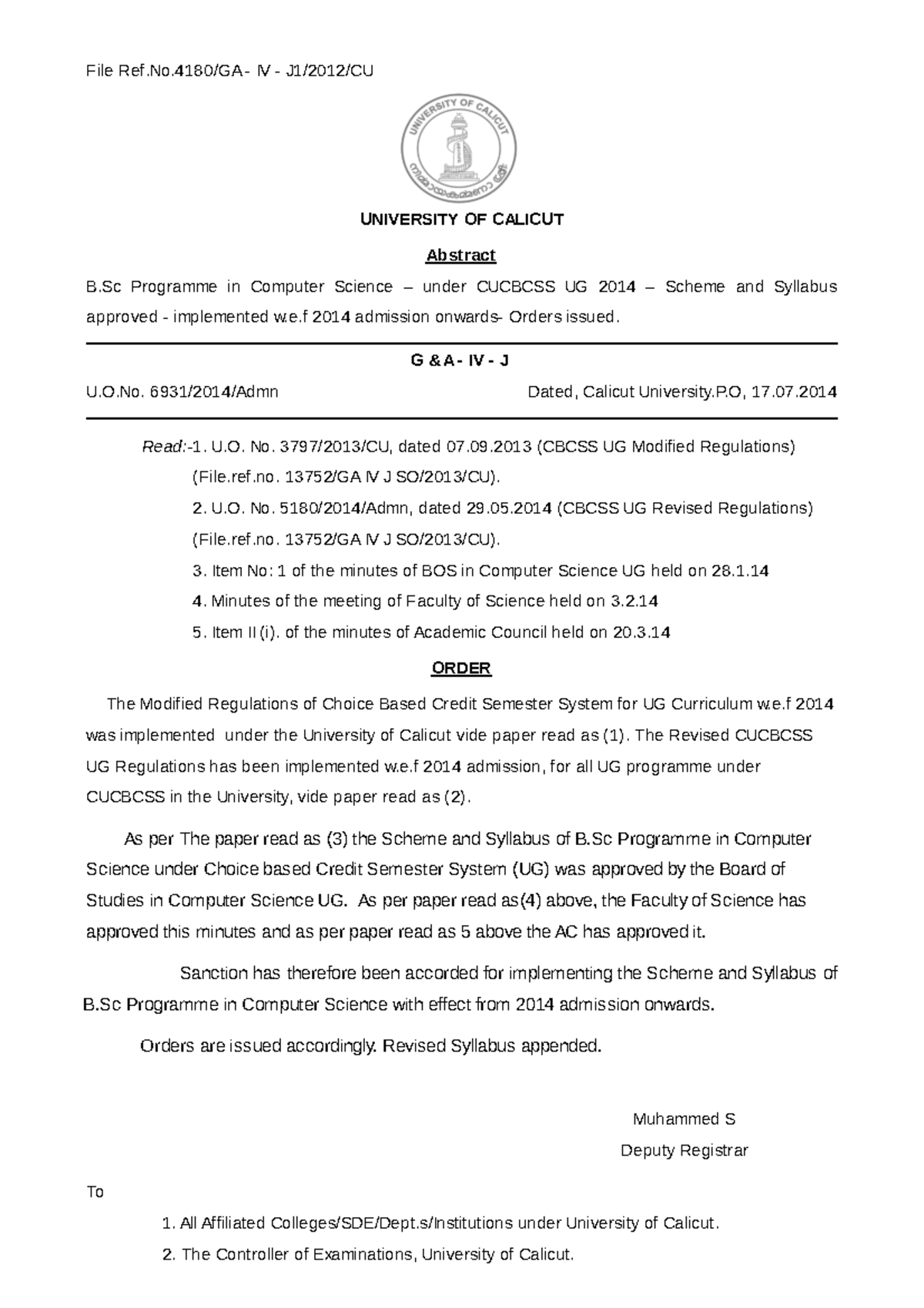 BSc Computer Science Curriculum & Regulations (CUCBCSS) 2014 - Studocu