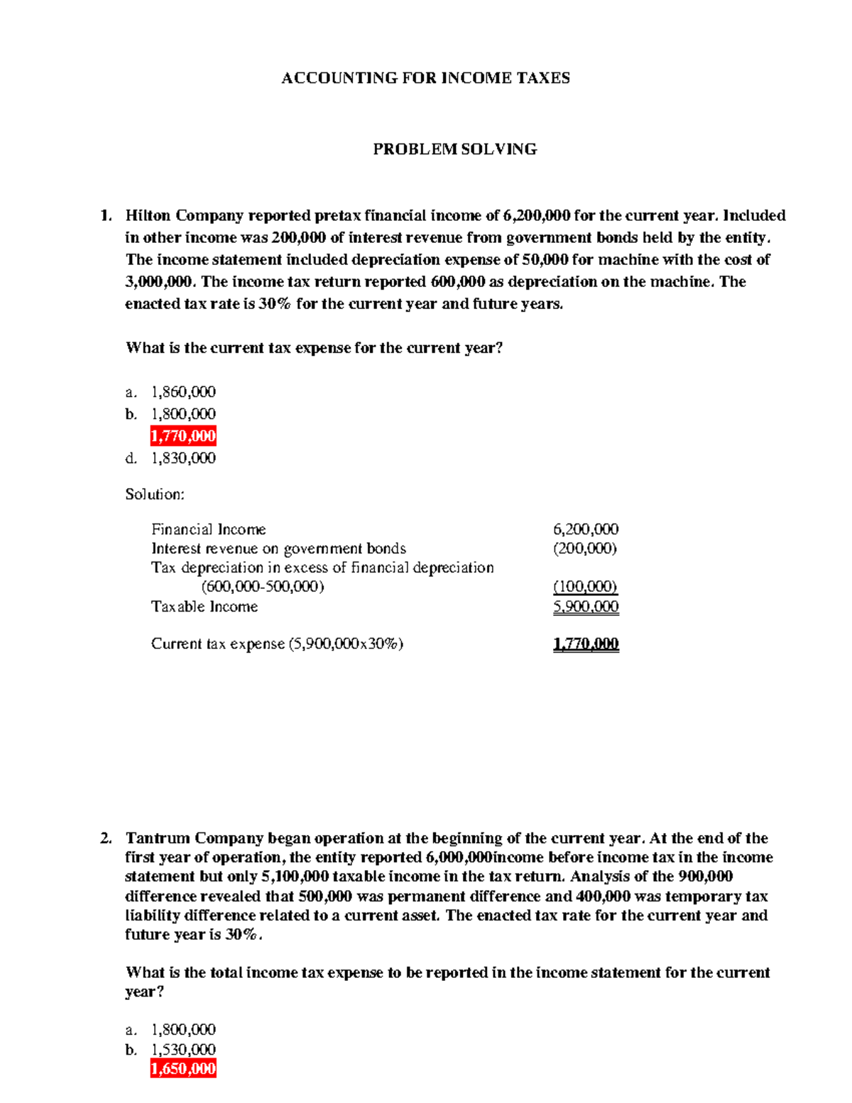 Accounting for Income Taxes Solutions - Final Exam (ACC123) - Studocu