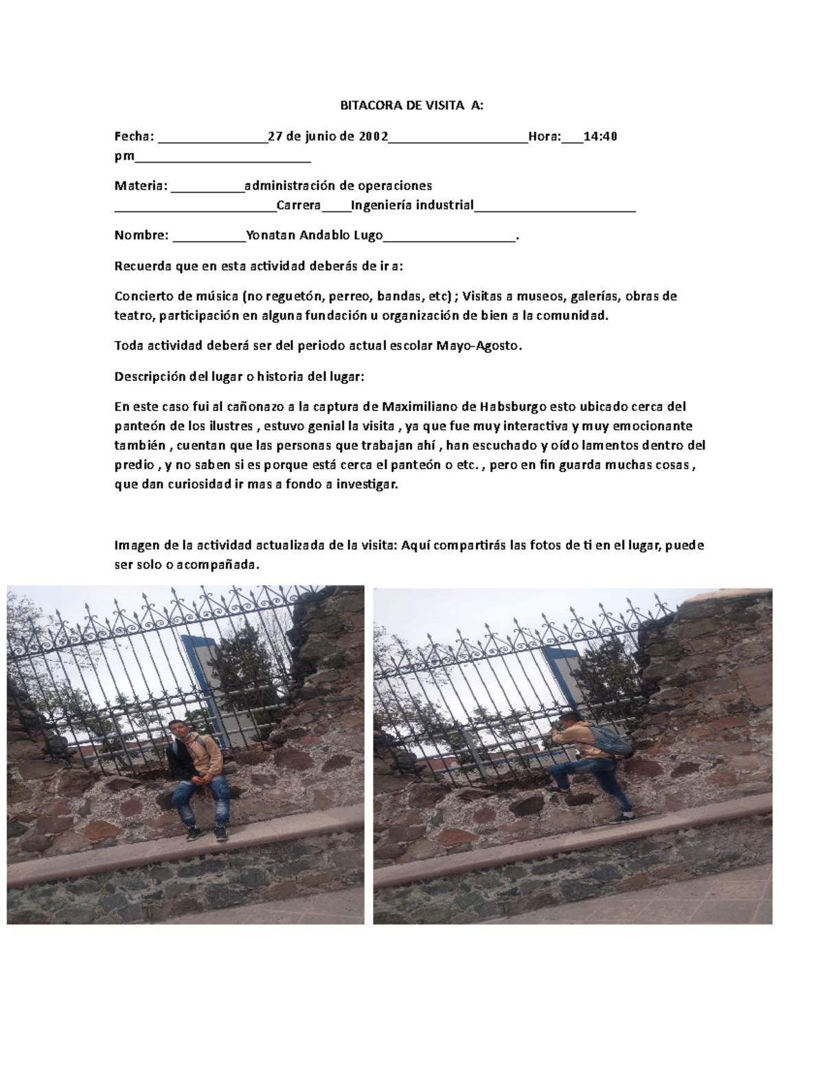 Reporte de Visita a (cañonazo de maximilia) - BITACORA DE VISITA A ...