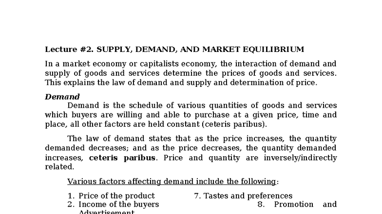 Lecture 2 - Managerial Economics: Supply, Demand & Market Equilibrium ...