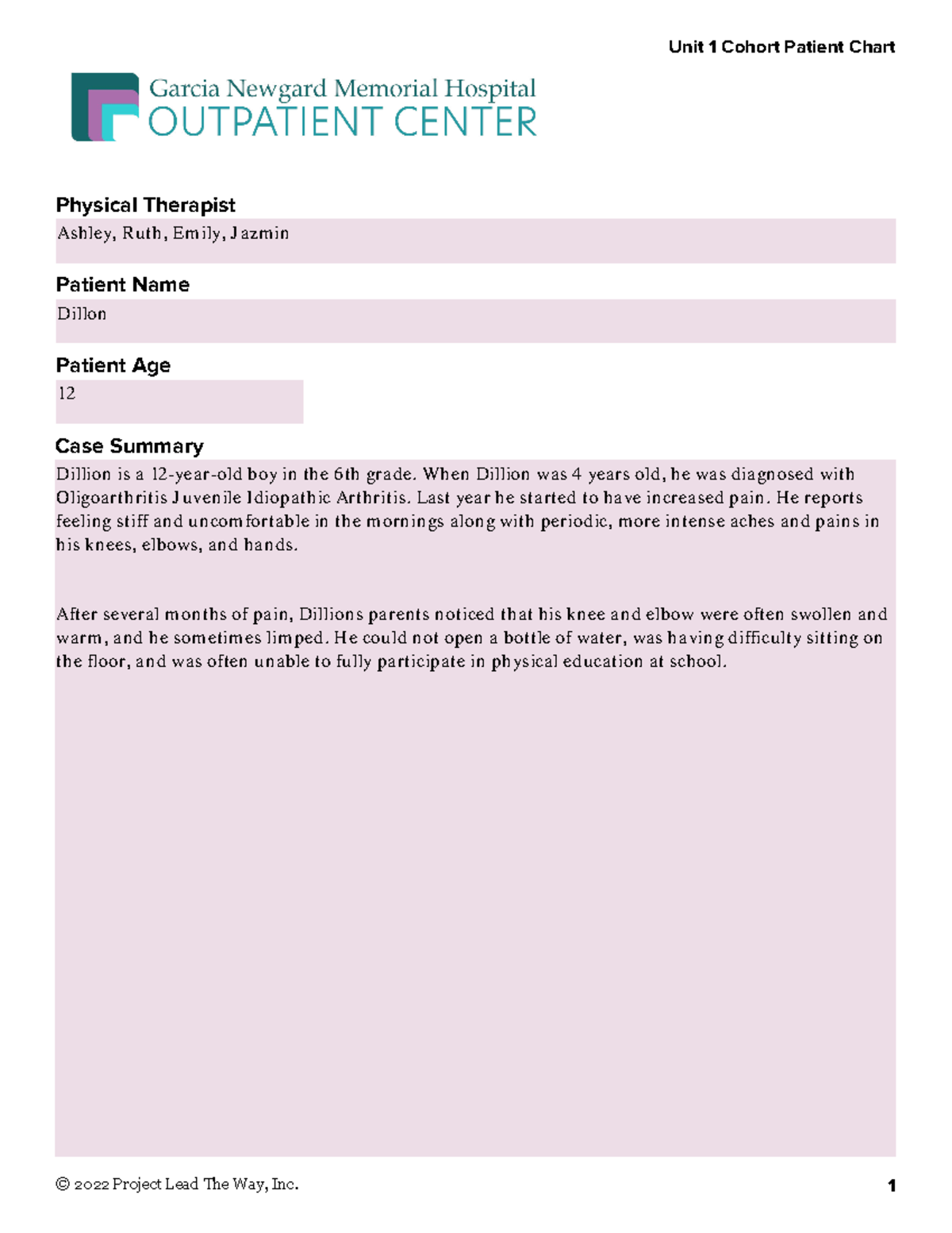 HBS BIOMED Unit 1 Cohort Patient Chart & Care Plan Overview - Studocu