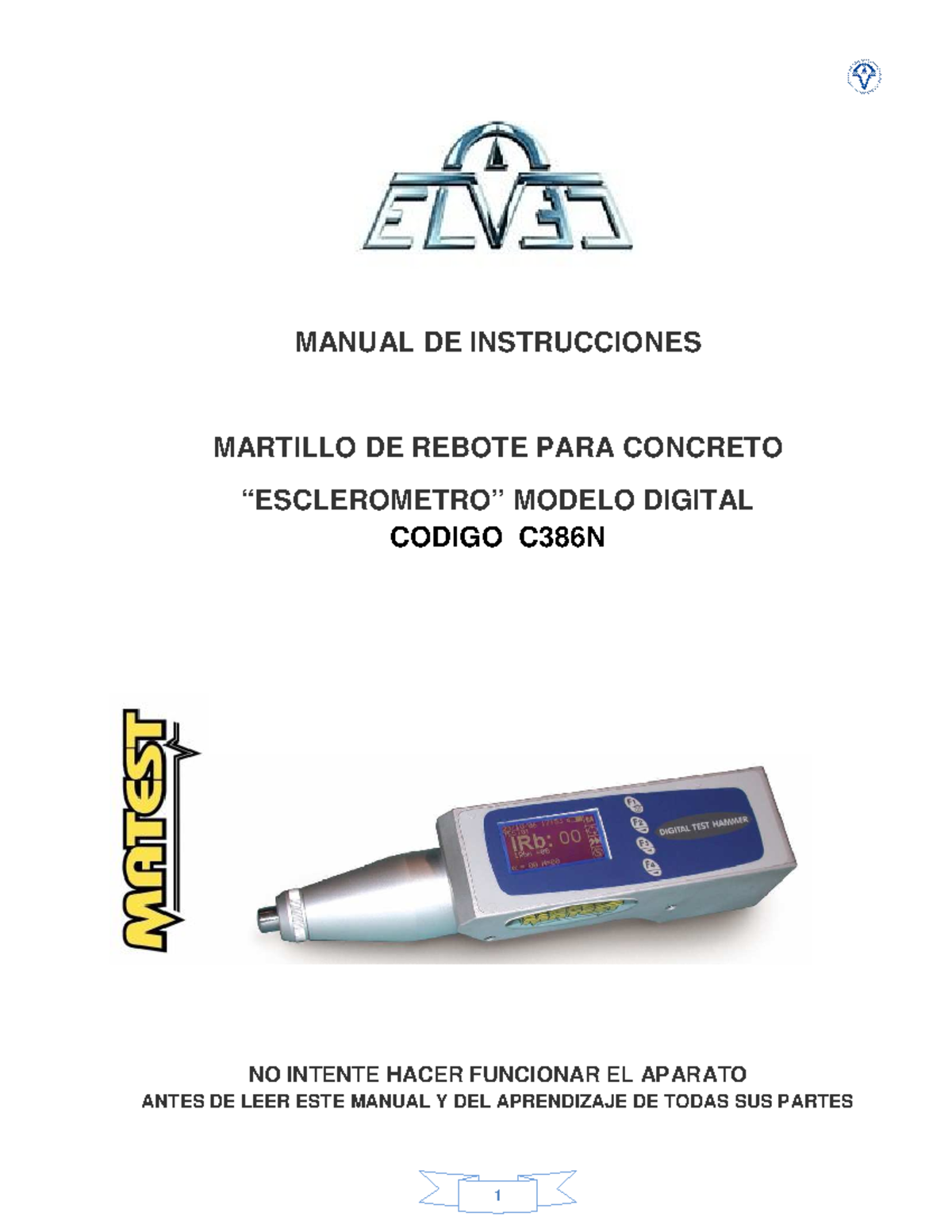 C386N Manual de Instrucciones del Esclerómetro Digital para Concreto ...