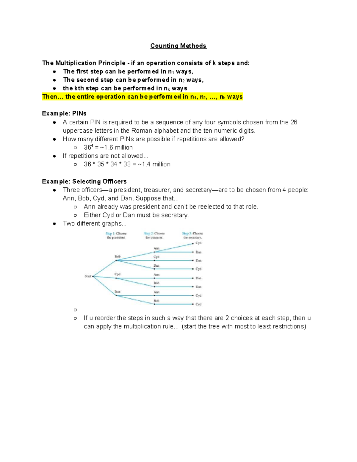 Counting Methods - Counting Methods The Multiplication Principle - if ...