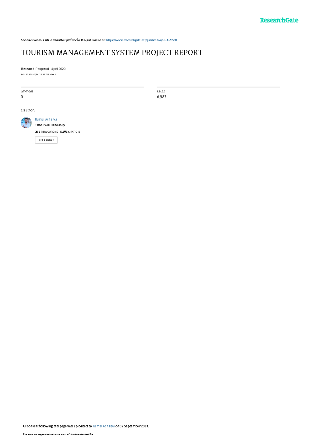 Tourism Management System Project Report - Research Proposal - Studocu
