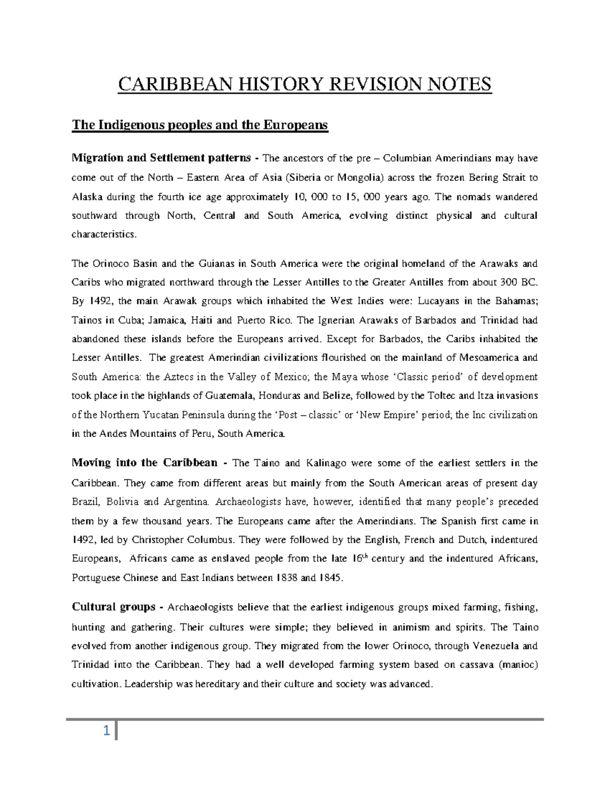 25418056 - CSEC Caribbean History Revision Notes: Indigenous Peoples ...