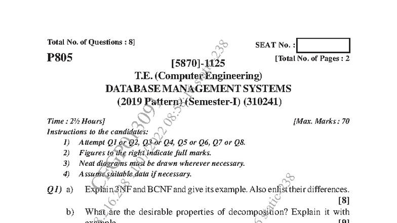 End Sem DBMS (310241) All Previous Year Questions (PYQ) - Studocu
