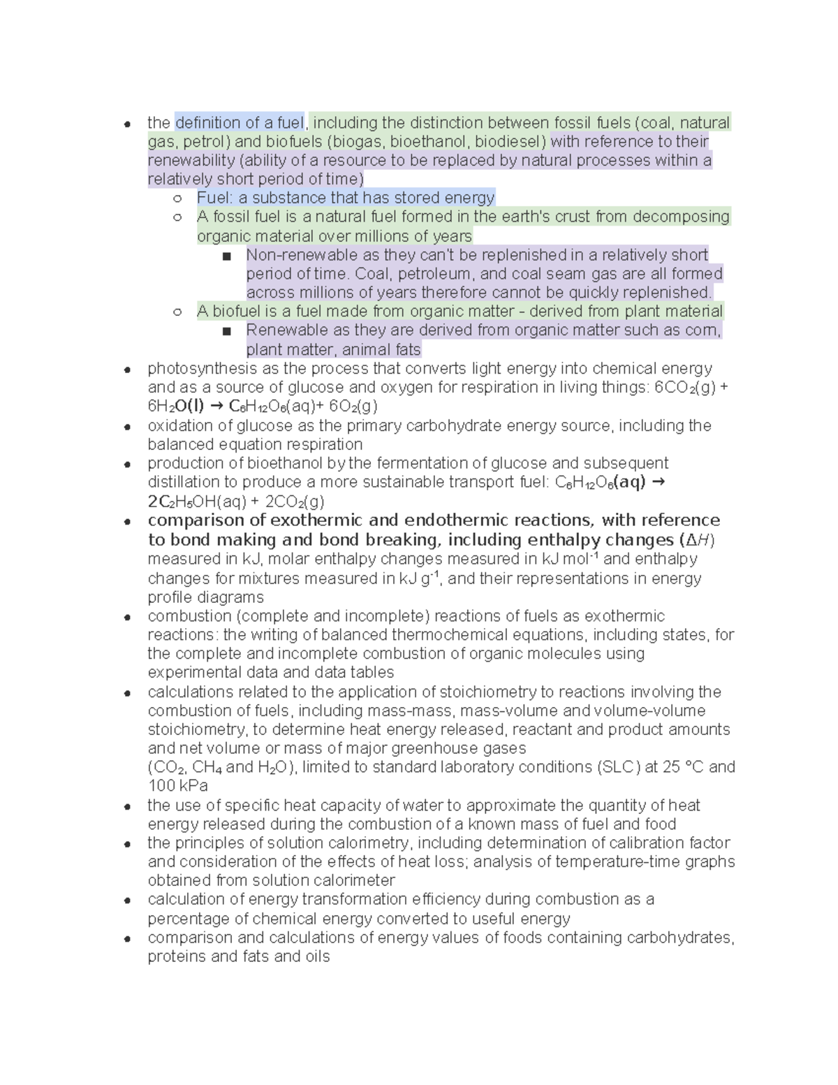 Chem key knowledge aos1 unit 3 - the definition of a fuel, including ...