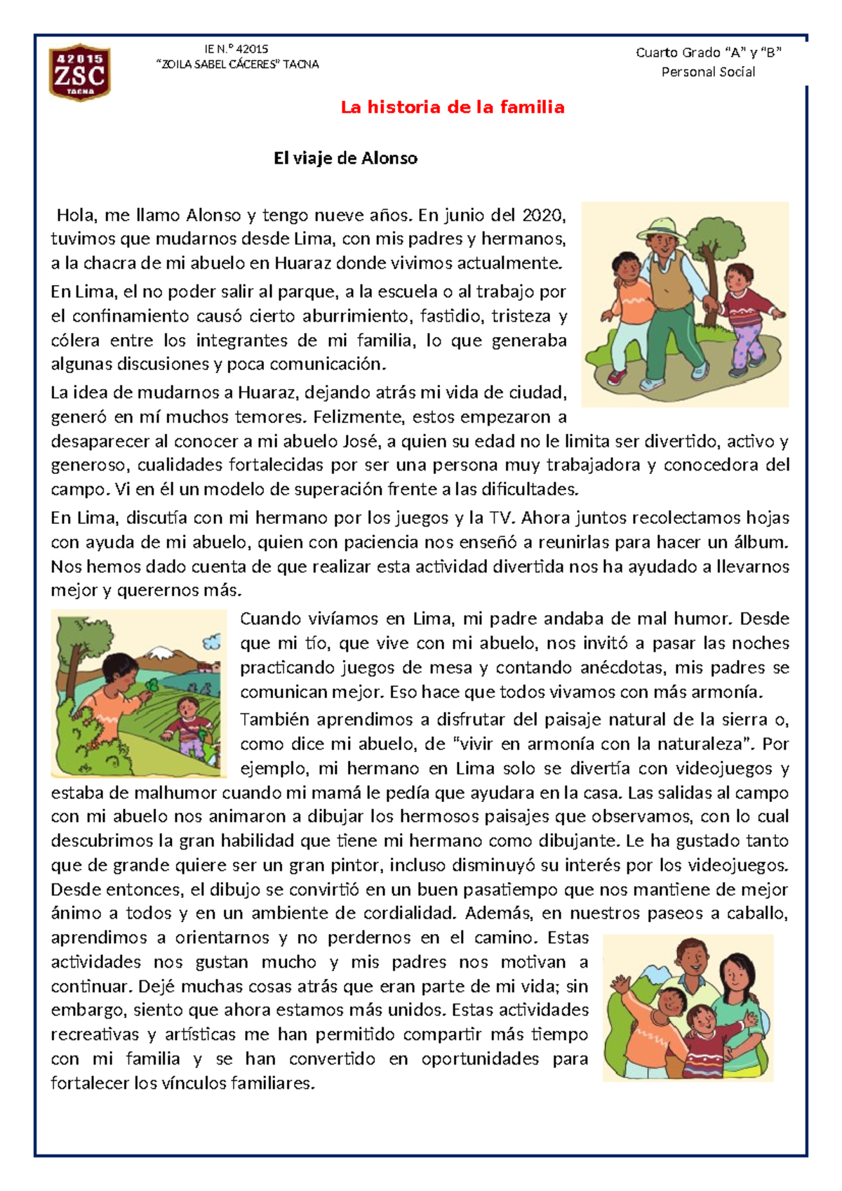 IE N.º 42015 SABEL TACNA Cuarto Grado: La Historia de Alonso y su ...
