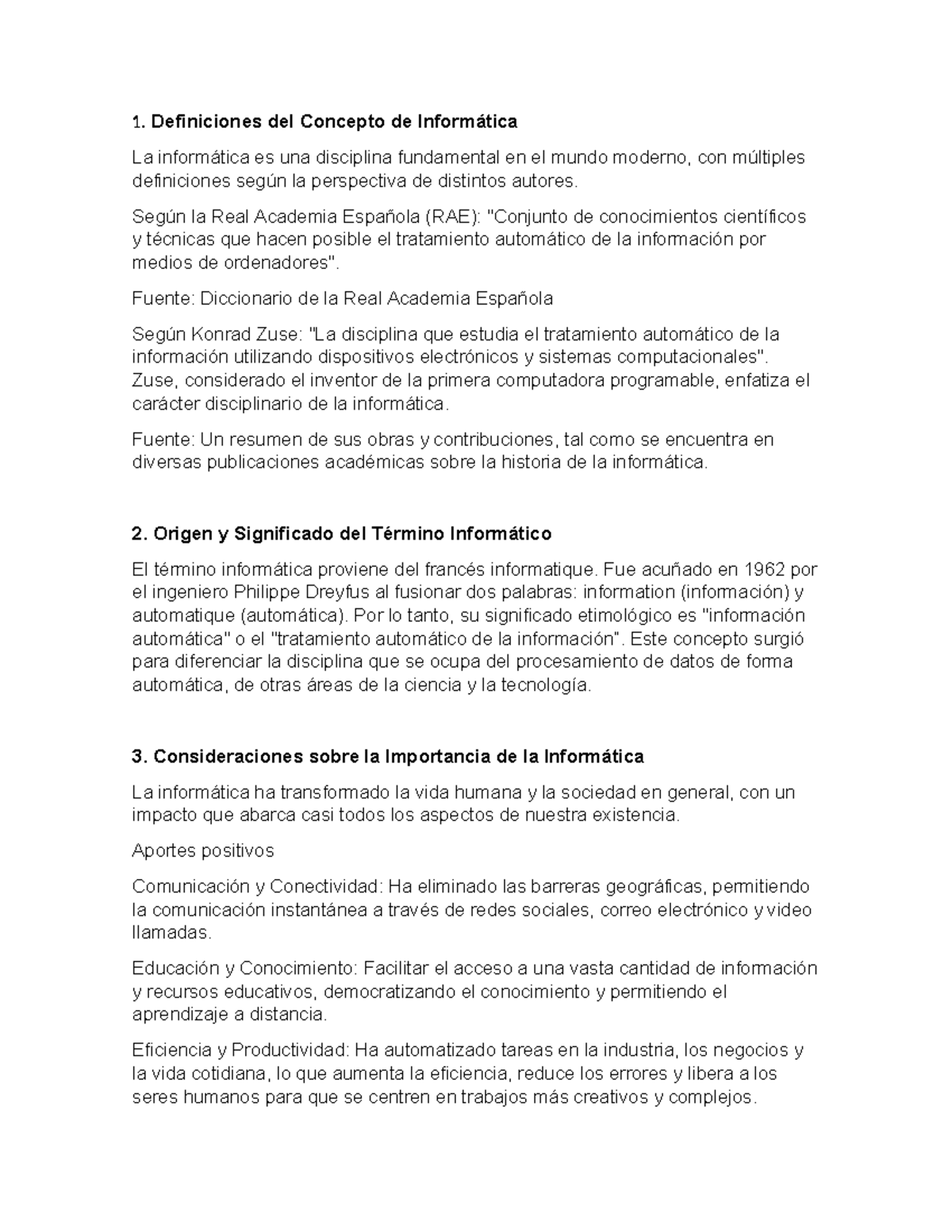 1. Definiciones y Importancia de la Informática en la Sociedad - Studocu