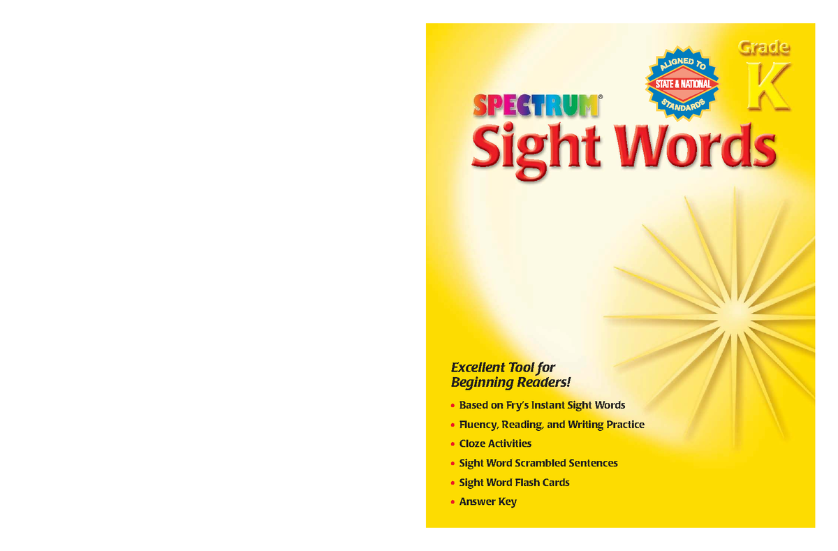 Spectrum Sight Words Grade K: Workbook for Early Readers - Studocu