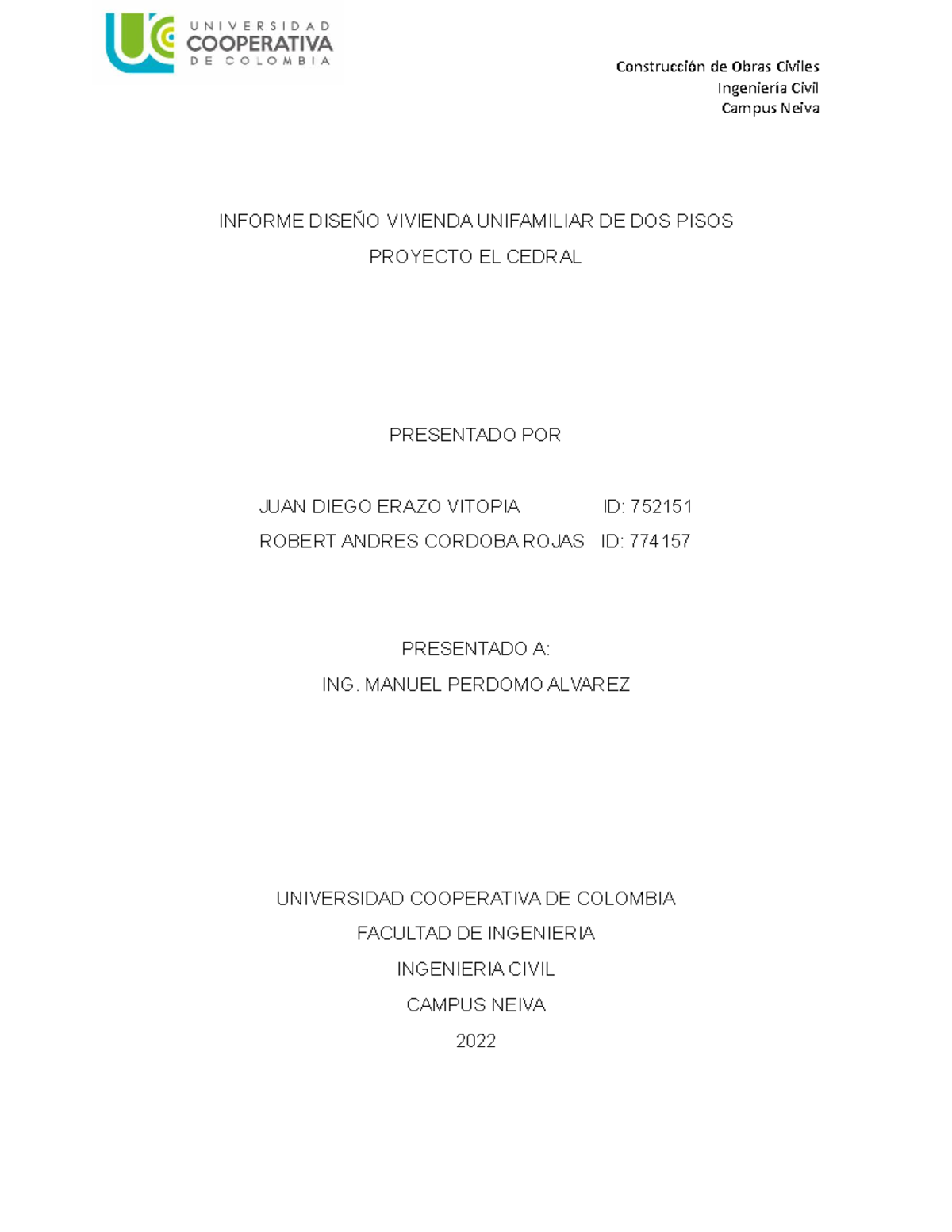 Informe de Diseño de Vivienda Unifamiliar de Dos Pisos - INGC 2022 ...