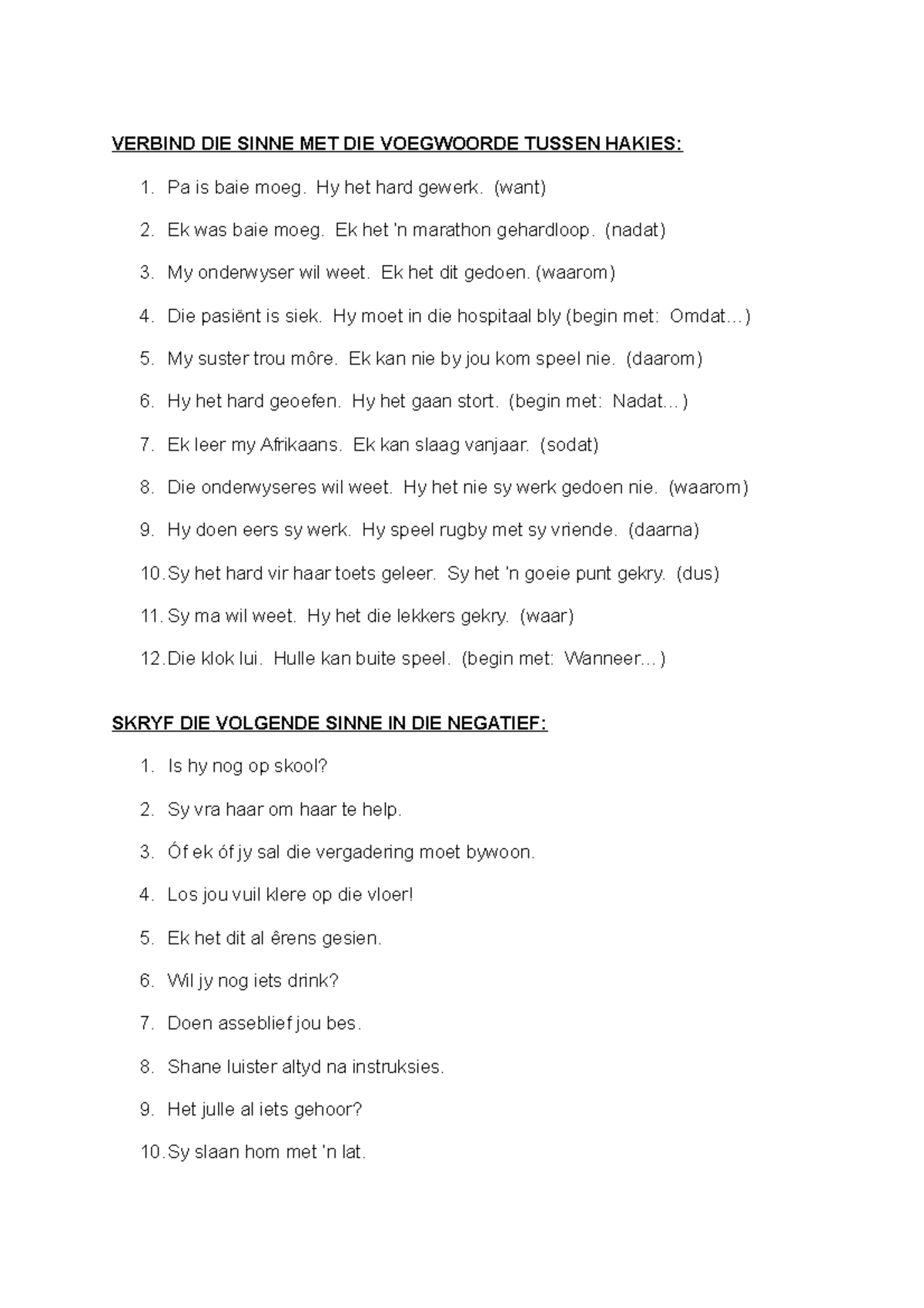 Verbind Die Sinne Met Voegwoorde En Negatiewe Strukture - Studocu