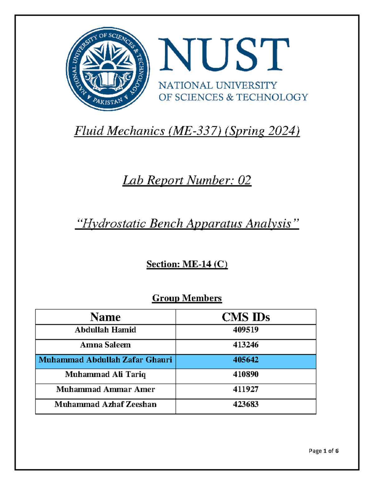 Lab Report on Measurement of Volume Flow Rate Using Hydraulic Bench (ME ...