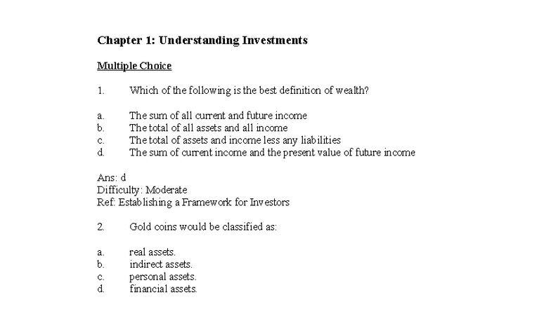 Chapter 1: Understanding Investments - MCQs & Key Concepts (INV 101 ...