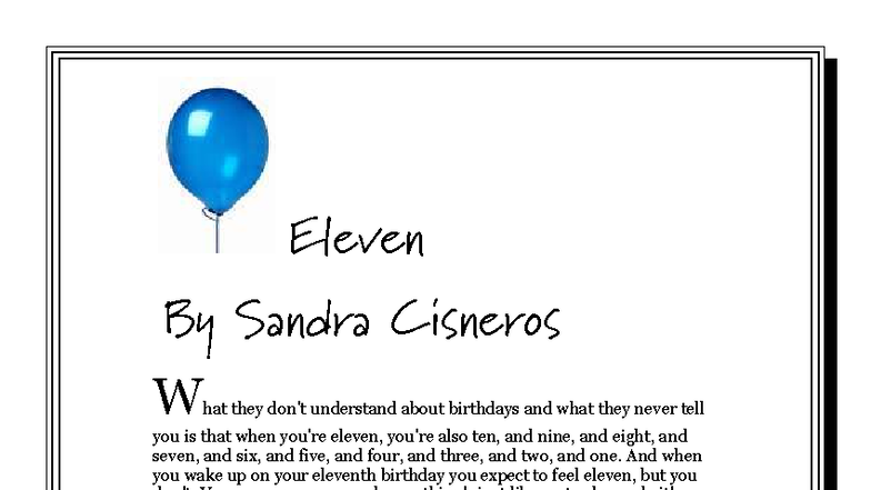 Eleven - Analysis of Sandra Cisneros' Coming-of-Age Themes - Studocu