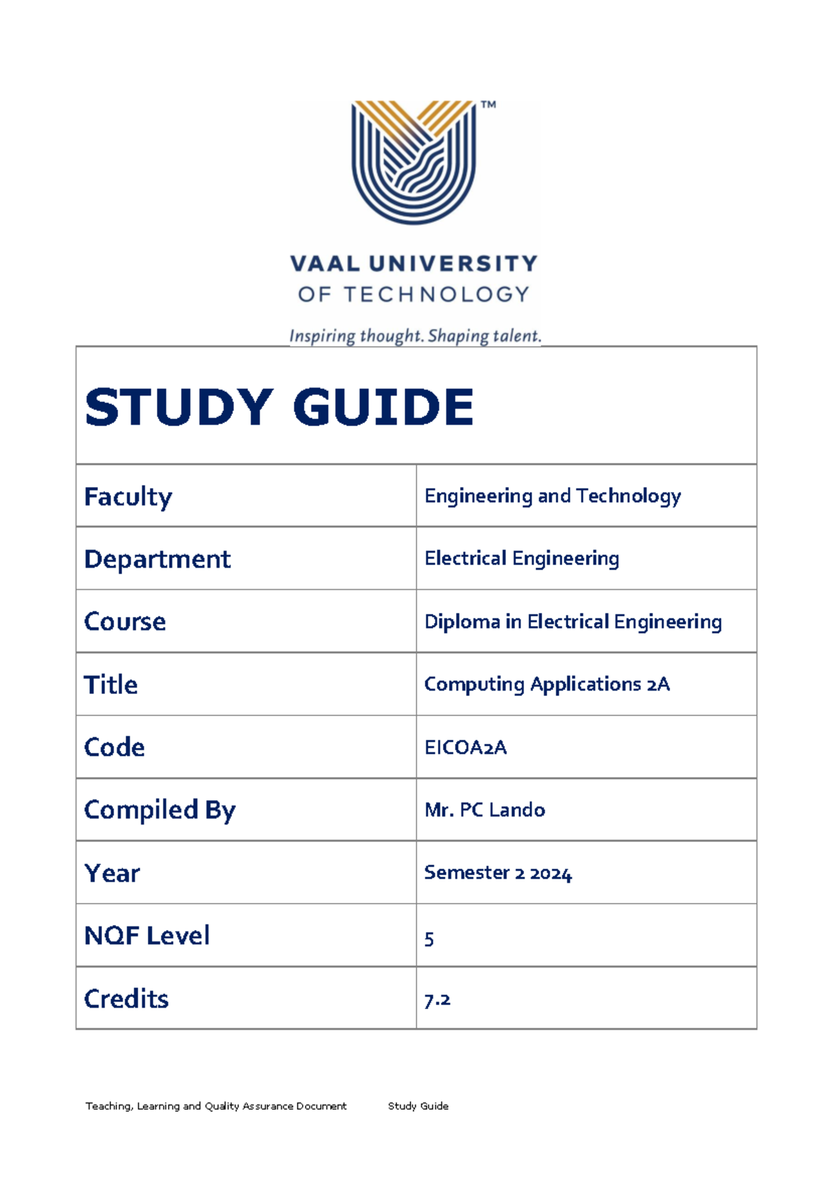 Study Guide: Computing Applications 2A (EICOA2A) for Engineering ...