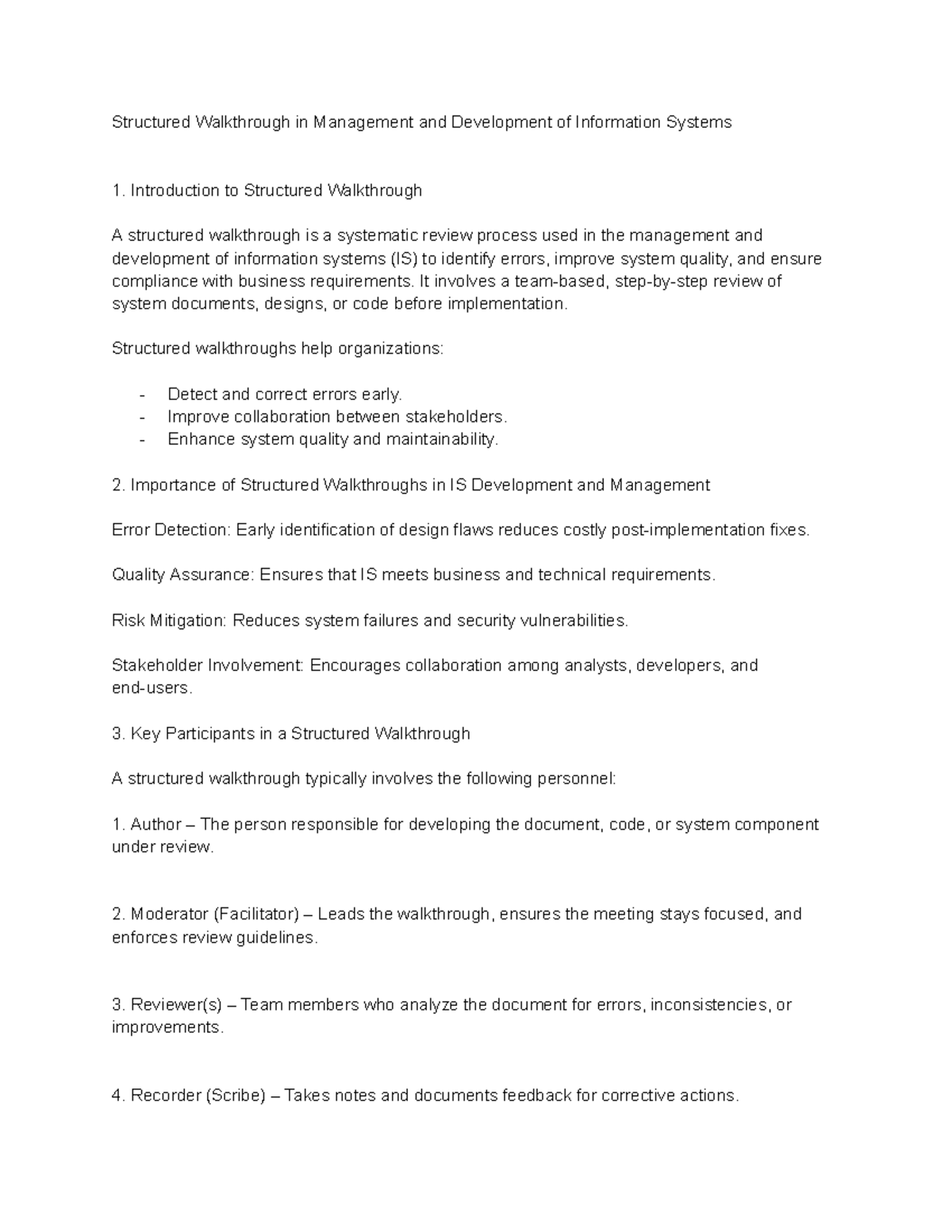 Structured Walkthroughs in IS Development and Management: Key Insights ...