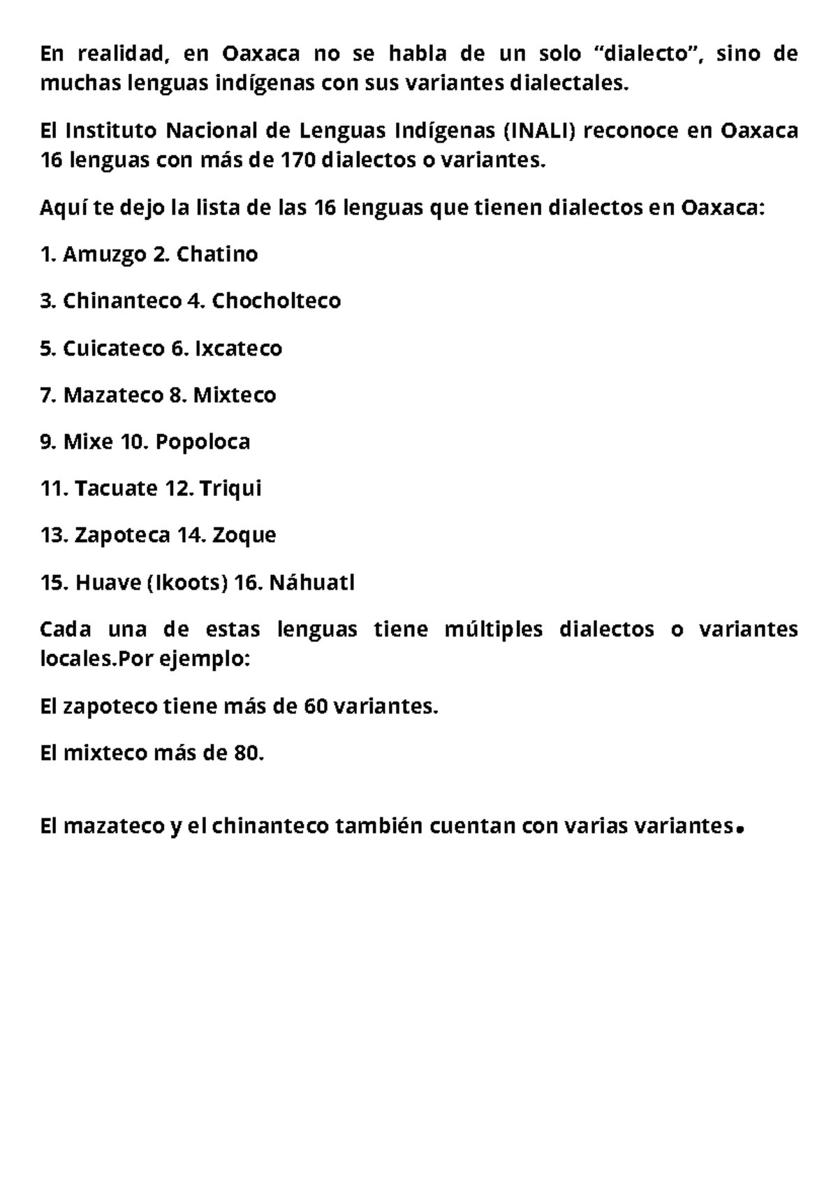 Lenguas y Dialectos Indígenas en Oaxaca: Un Estudio 20251002 - Studocu