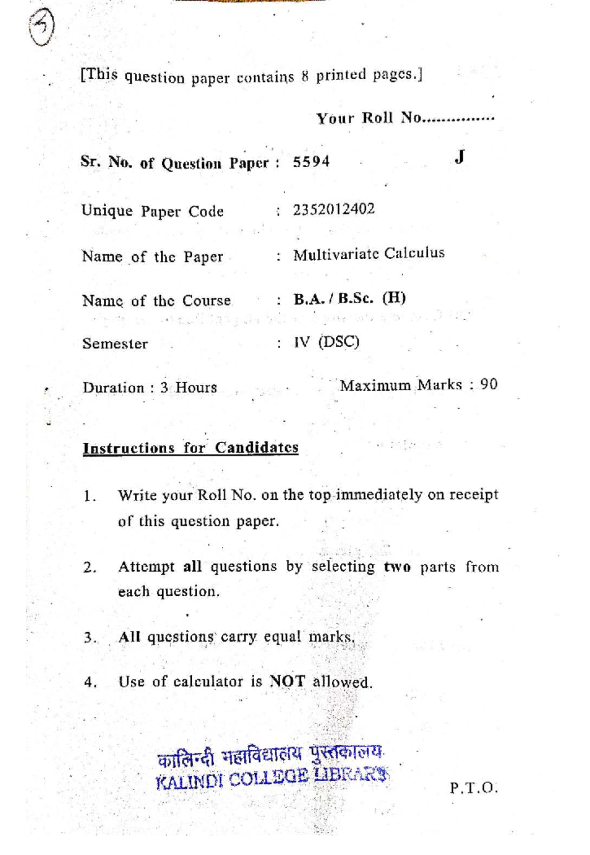 Multivariate Calculus (H) IV Semester PYQ - Question Paper 5594 - Studocu