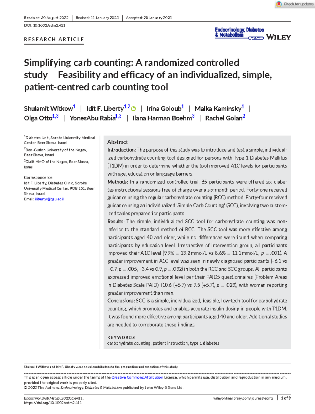 Simplifying carb counting in T1DM: A randomized controlled study - Studocu