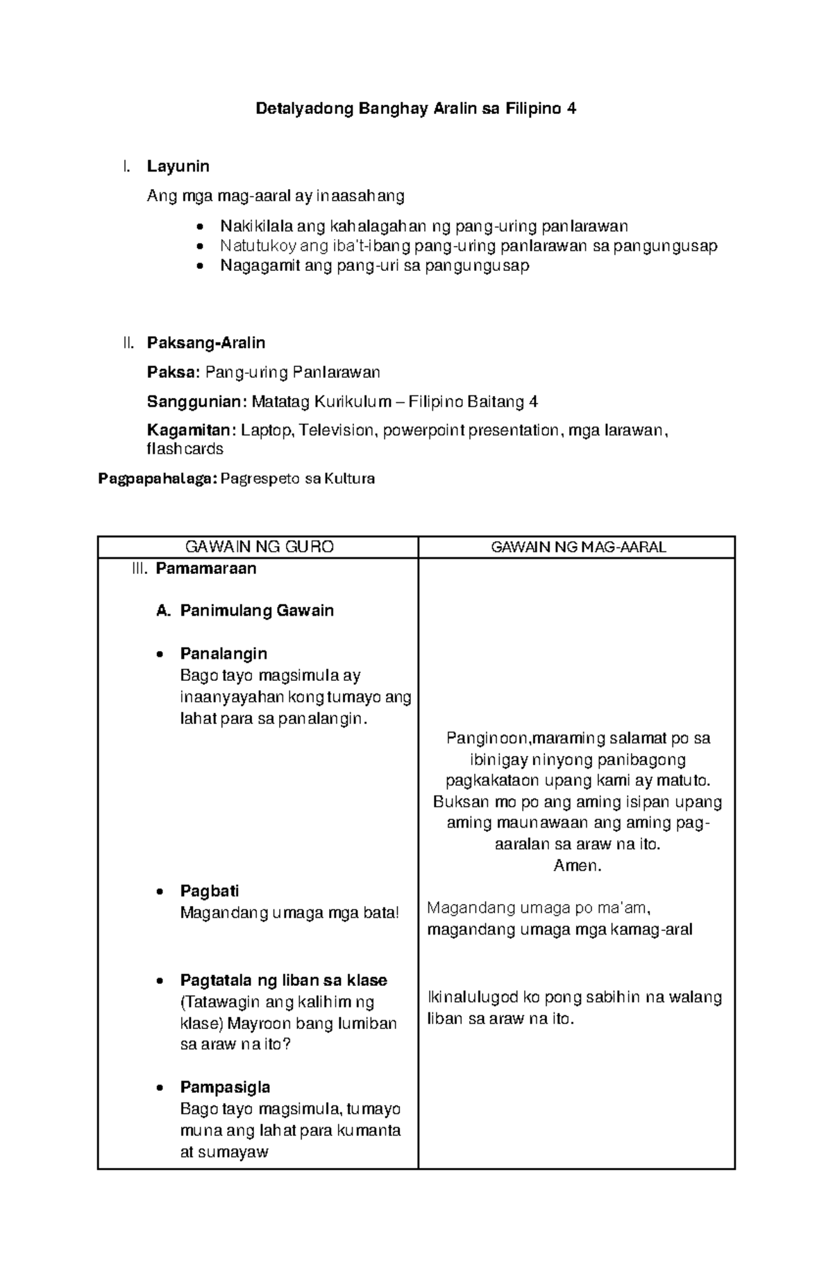 Detalyadong Banghay Aralin sa Filipino 4: Pang-uring Panlarawan - Studocu