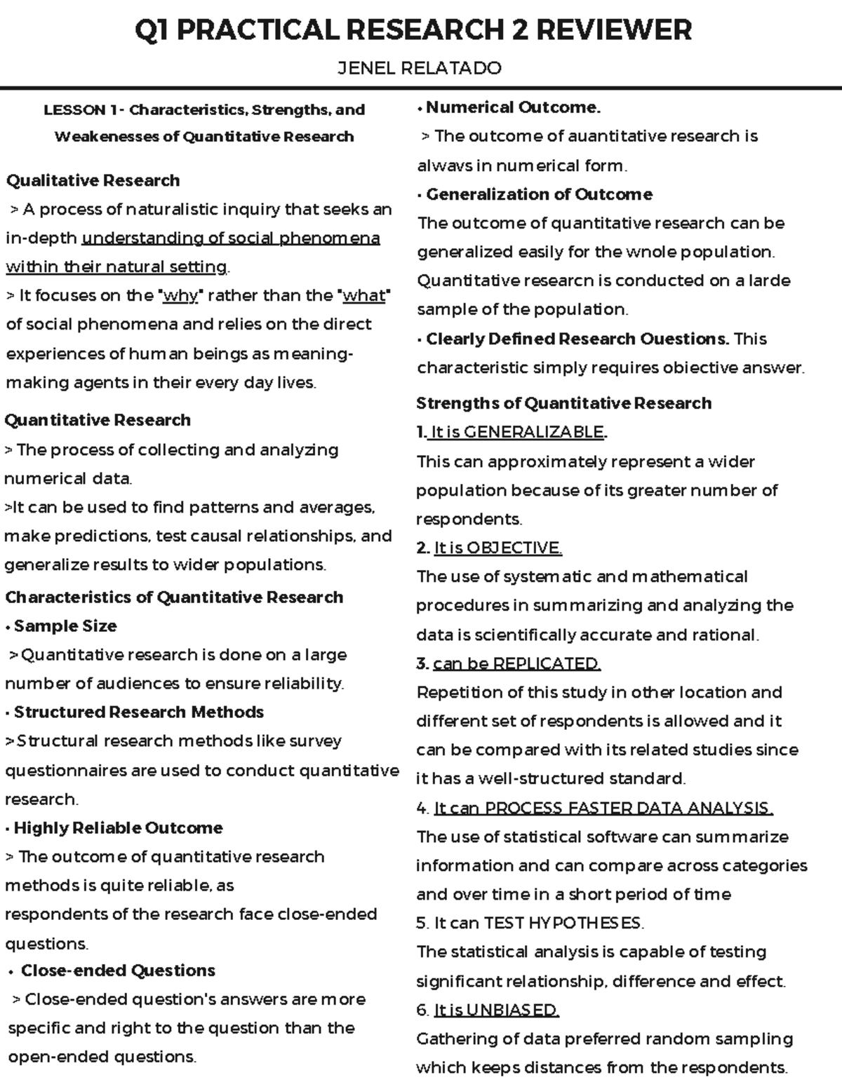 Q1 Practical- Research Reviewer - LESSON 1 - Characteristics, Strengths, and Weakenesses of ...
