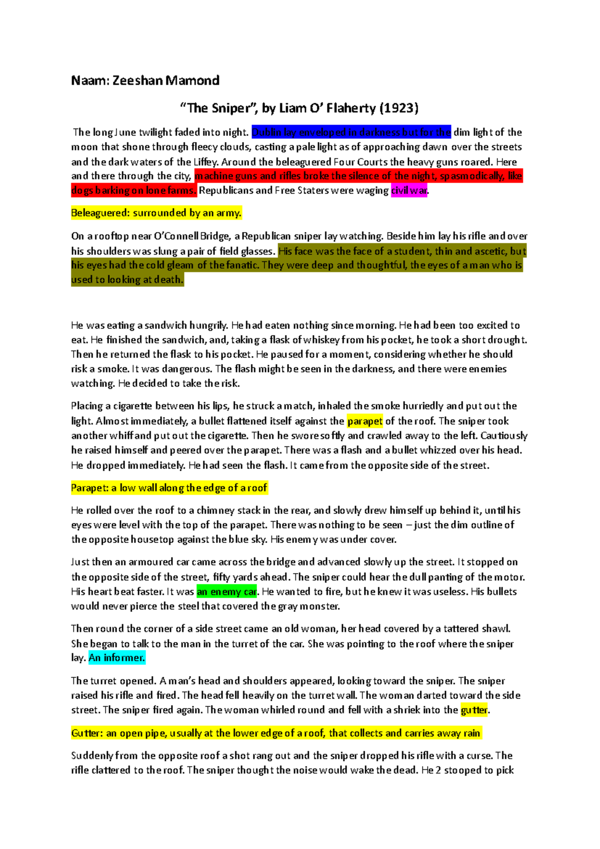 The Sniper: Analyzing Conflict and Morality in Liam O’Flaherty's Story ...