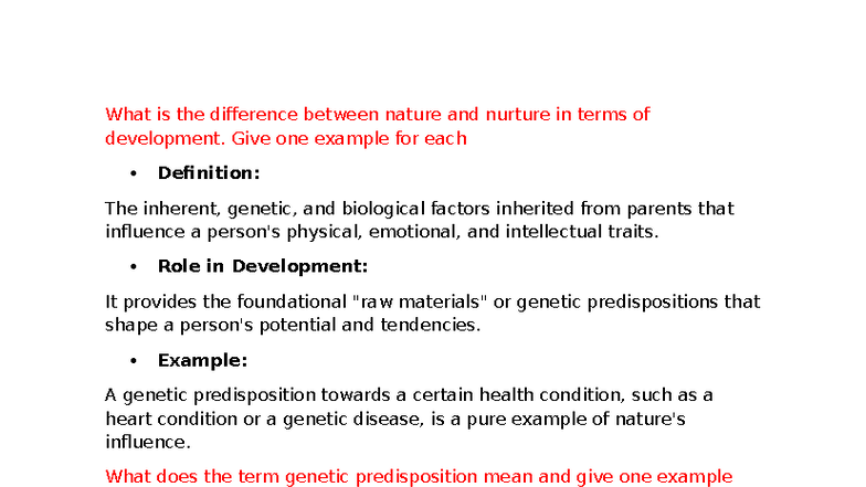 Nature vs. Nurture in Development: Key Concepts & Examples - Studocu