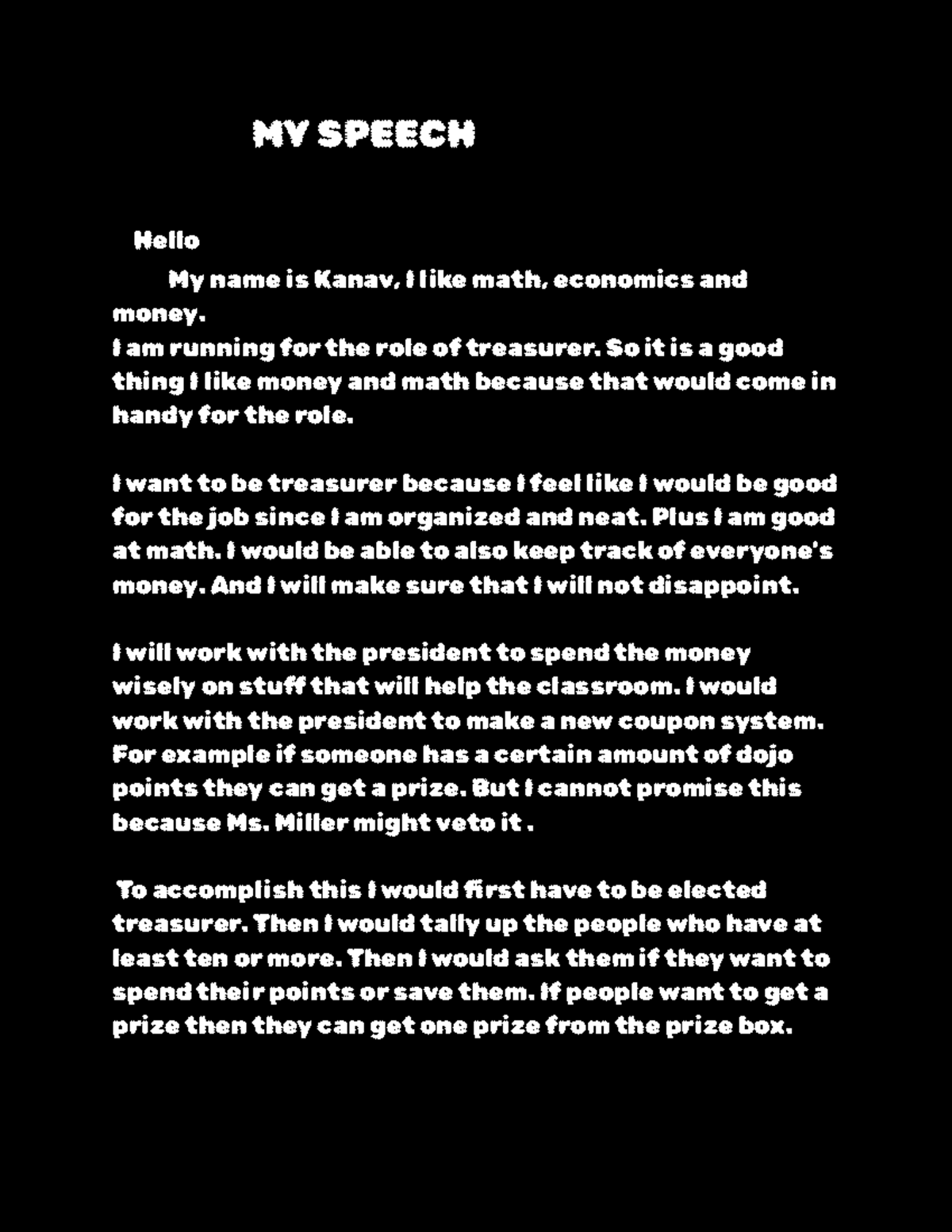 Speech for Treasurer Election: My Vision and Plans - Studocu