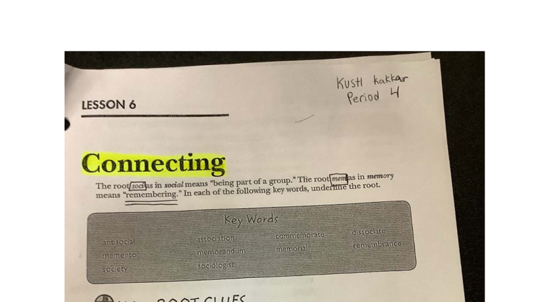 Connecting Root Words: Lesson 6 - Socias & Memas in Sociology - Studocu