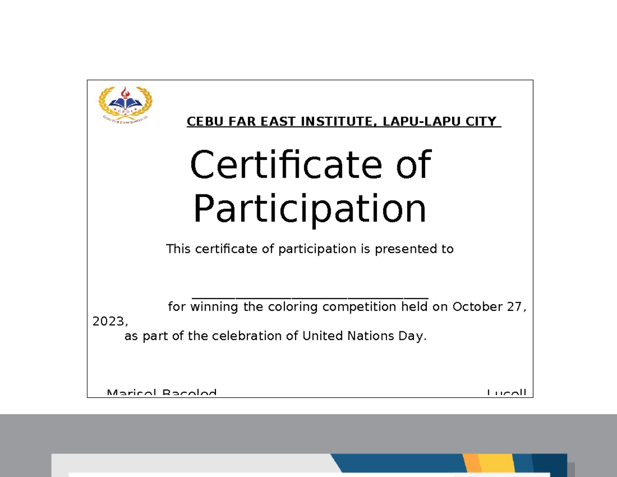 UNO Certificates - Participation Awards for UN Day Events - Studocu