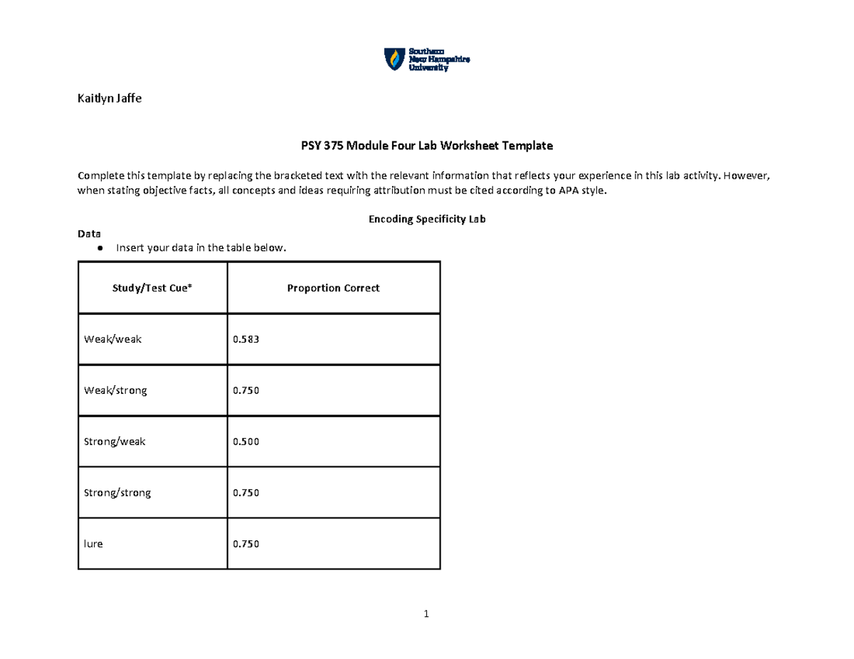 PSY 375 Module Four Lab Worksheet Template - Kaitlyn Jaffe PSY 375 ...