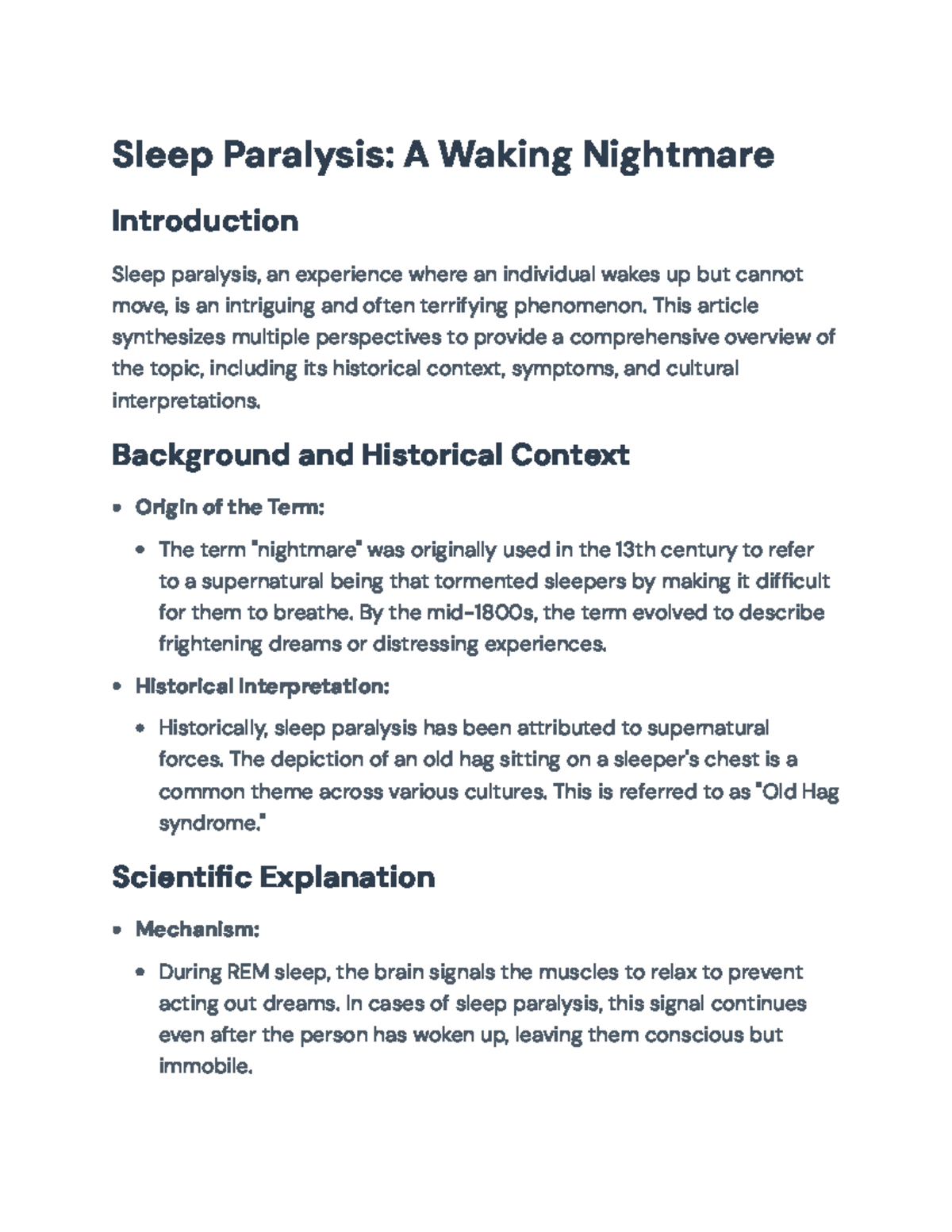 Sleep Paralysis: A Comprehensive Overview of the Phenomenon - Sleep ...
