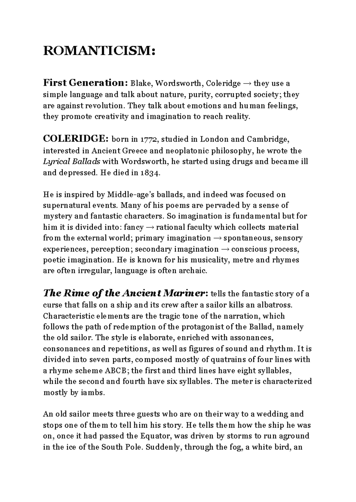 ROMANTICISM: First Generation & Second Generation Poets Analysis - Studocu