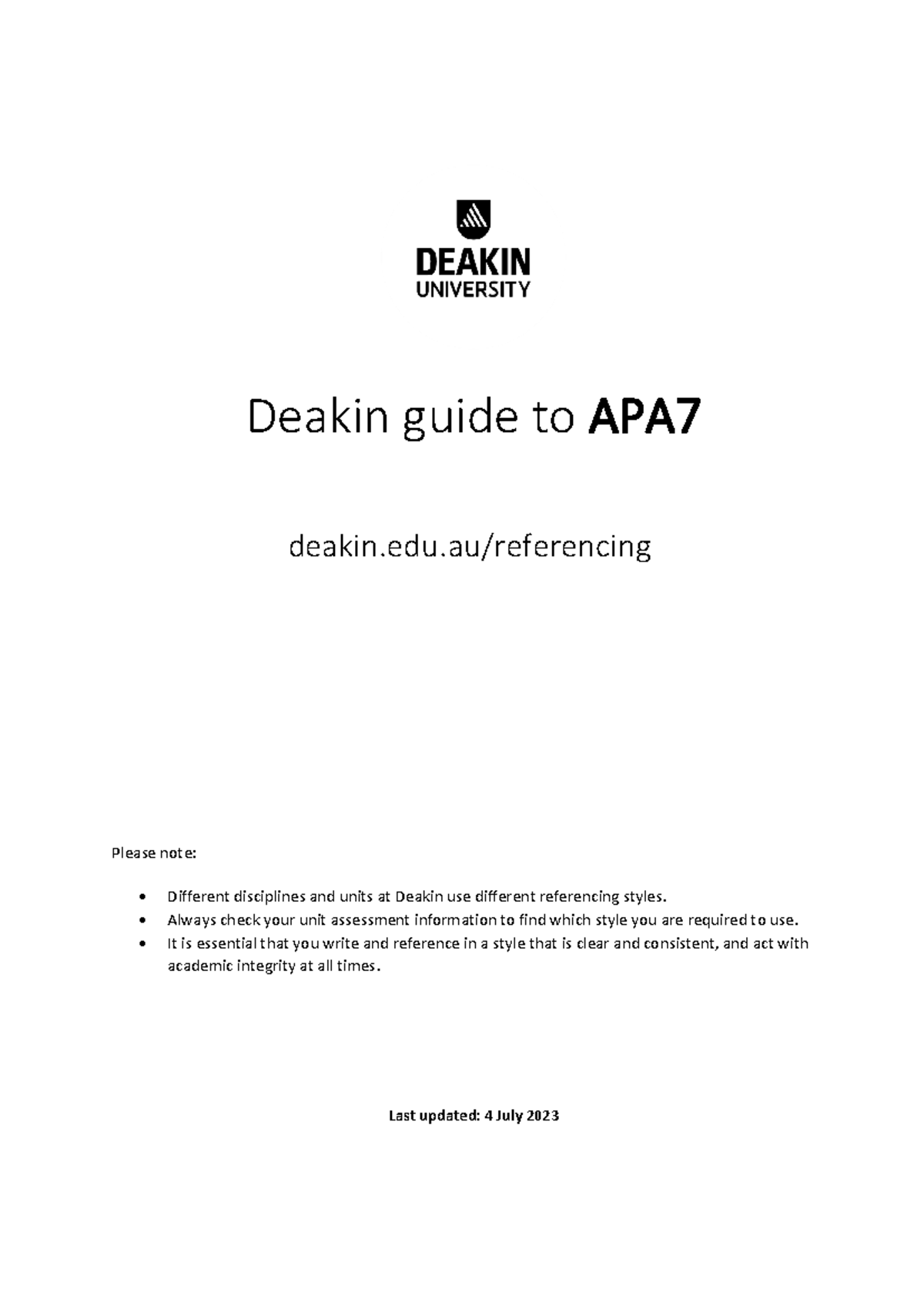 Deakin APA7 Referencing Guide - Key Points and Examples - Studocu